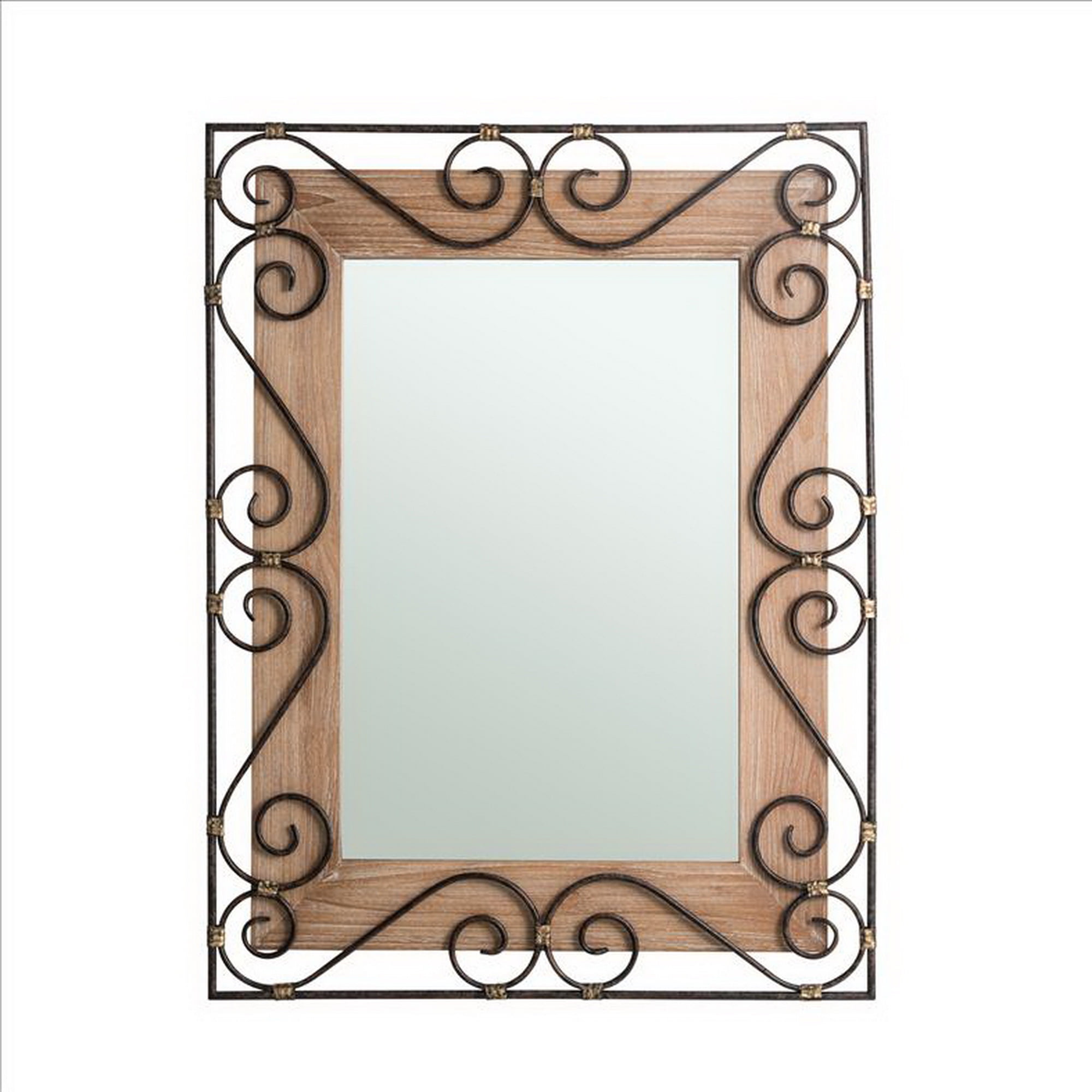 Glitzhome Rustic Rectangle Wooden/Metal Scroll Wall Mirror - Walmart.com