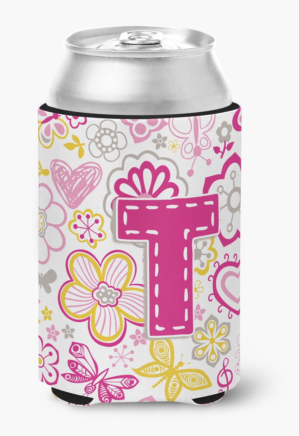 Letter T Flowers and Butterflies Pink Can or Bottle Hugger - Walmart.com