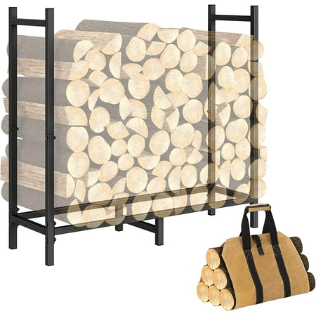 2.6ft Outdoor Indoor Firewood Storage Rack with Log Carrier Tote Bag ...