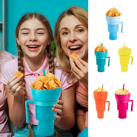 2 In 1 Snack Drink Cup With Straw Large Opening Plastic Beverage Cup ...