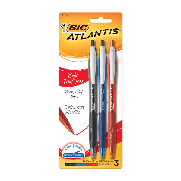 BIC® Atlantis™ Bold Retractable Ballpoint Pens, Medium Point, 1.6 mm ...