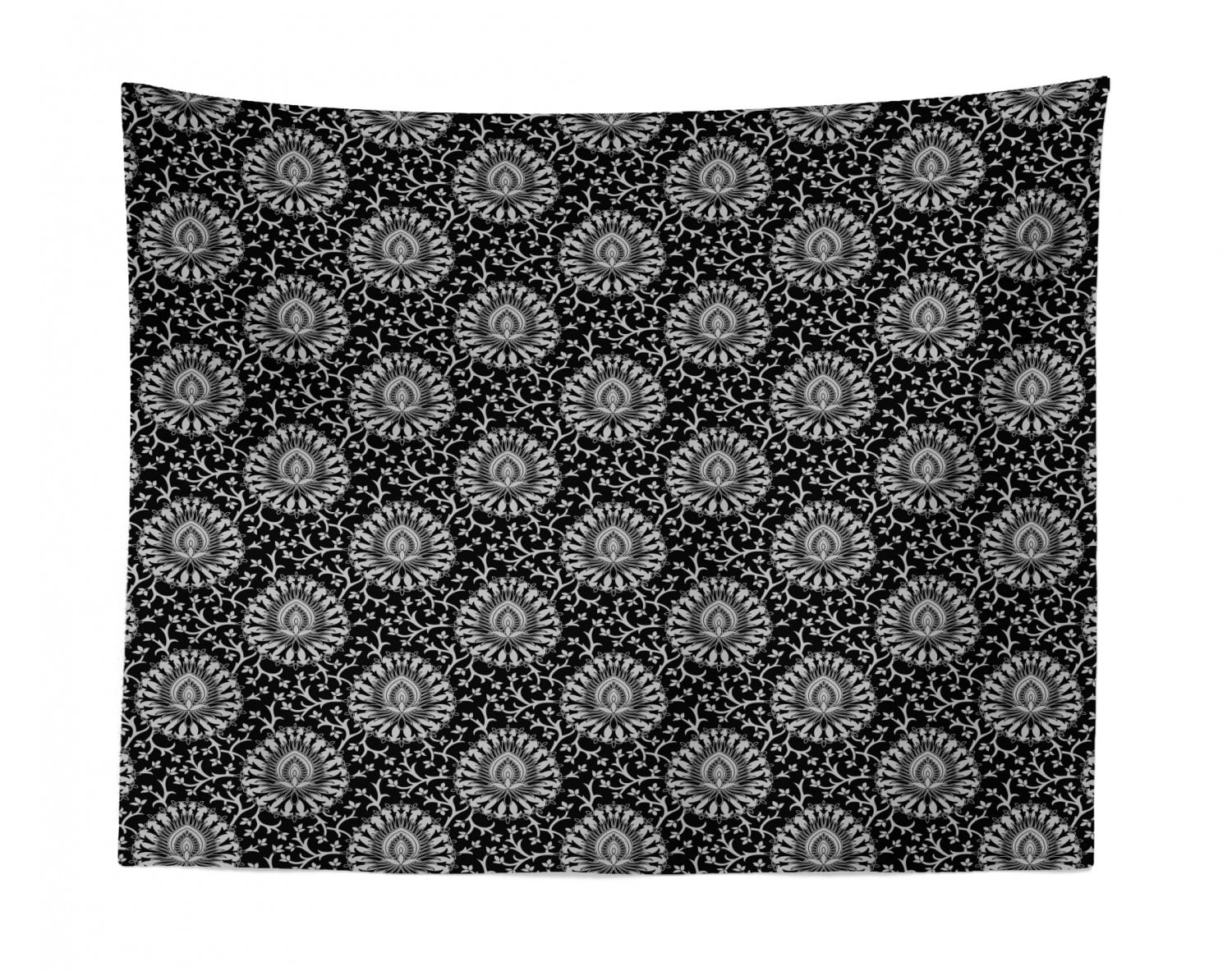 Charcoal Grey Tapestry, Geometric and Monotone Composition of Flower ...