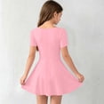 Big Girls Back To School Dress 5-15Y Square Neck Short Sleeve Solid ...