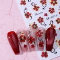 3pc Elegant Floral Nail Art Stickers - Red Flowers with Golden Trim ...