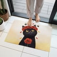 Cute Black Cat Door Mat 16x24 Inch Red Flower Bee Country Style Fields ...