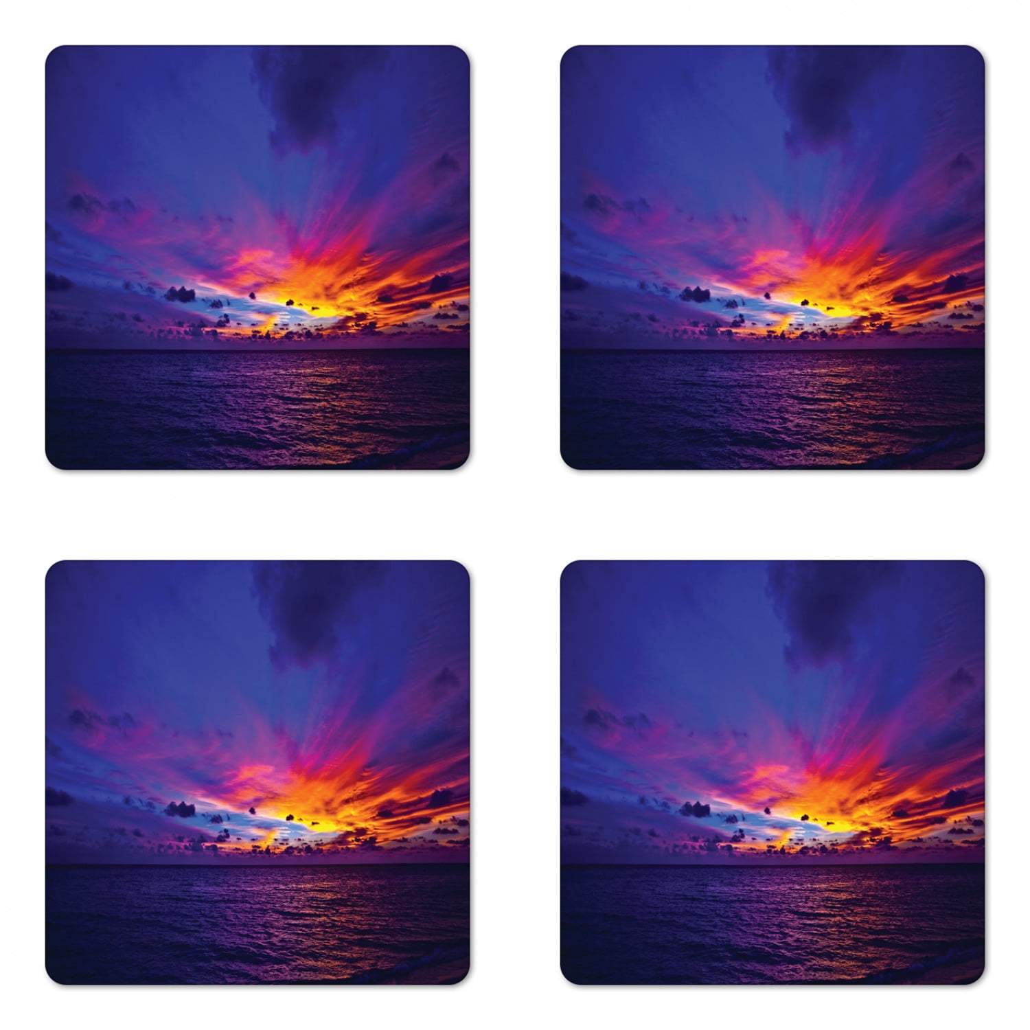 Ocean Coaster Set of 4, Dreamlike Sunset in the Ocean Aurora Borealis ...