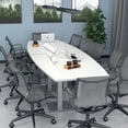 12 Person Modular Boat Shaped Powered Conference Table Metal Bases ...
