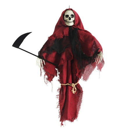 Ghost Death Skull Haunted House Props Grim Reaper Pendant Sickle Red ...