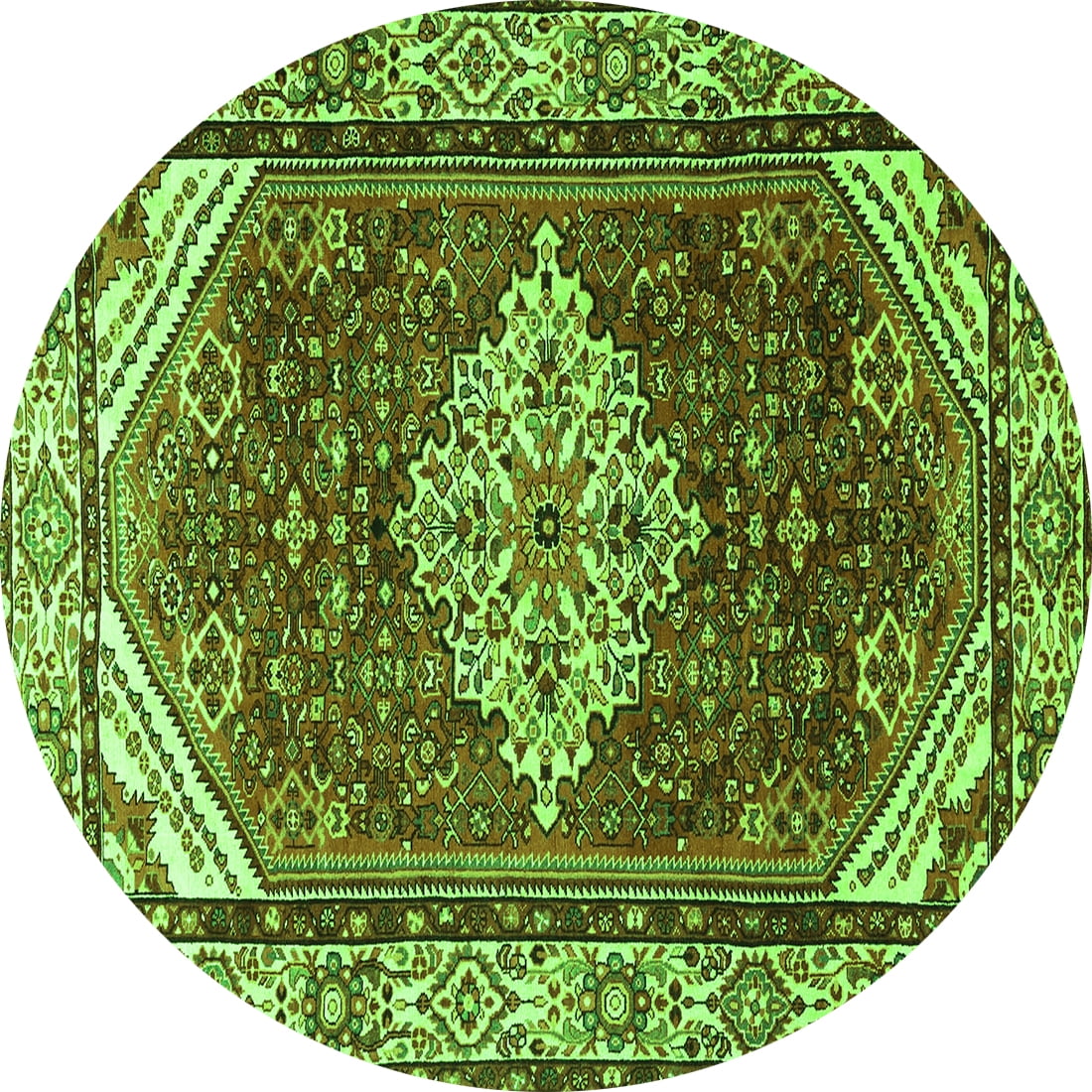 Ahgly Company Indoor Round Medallion Green Traditional Area Rugs, 6 ...