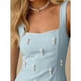 Blue Pearl-Embellished Sleeveless Mini Dress With Square Neckline For ...