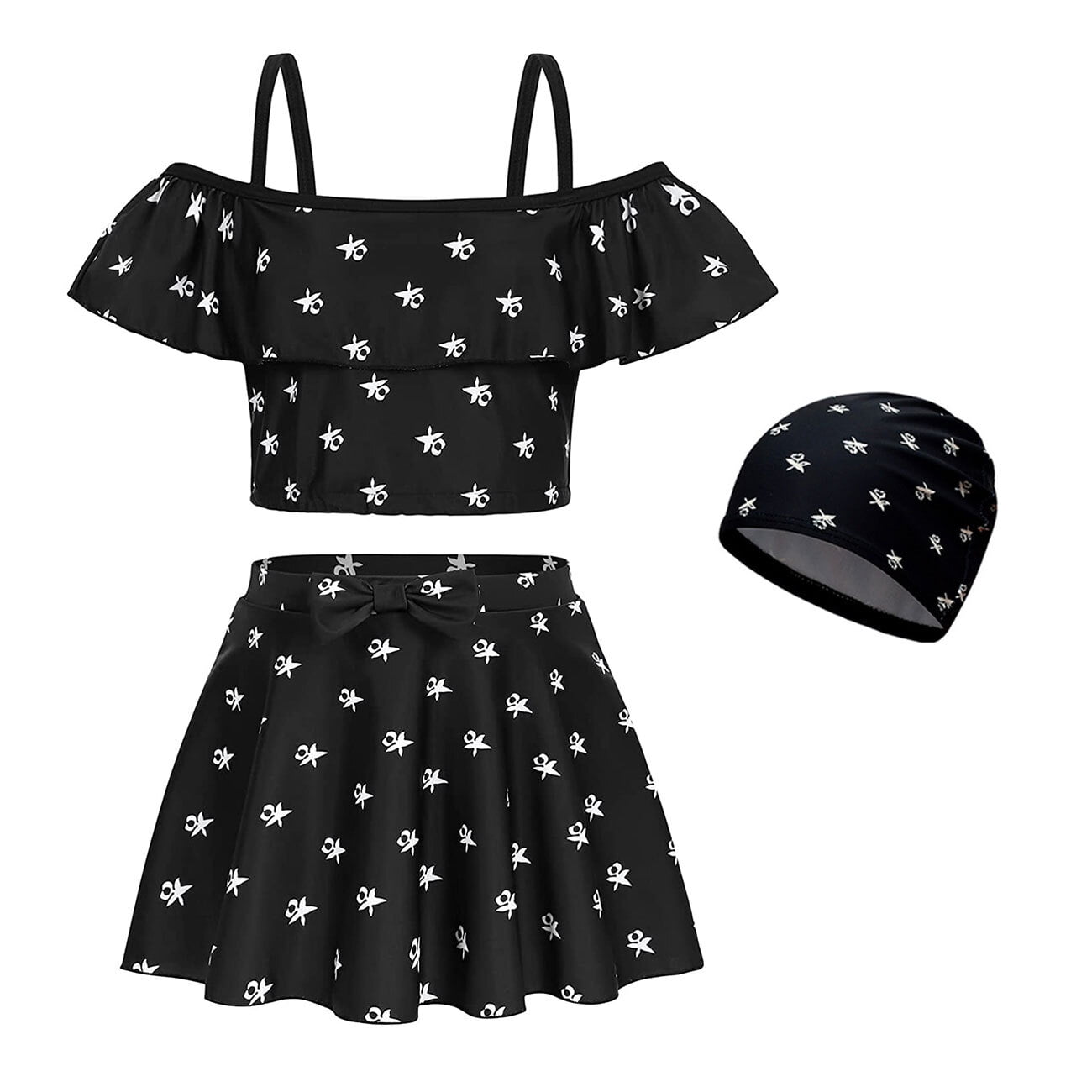 Girls Wednesday Two-Piece Swimsuit Off Shoulder Bathing Suit w/Swimming ...