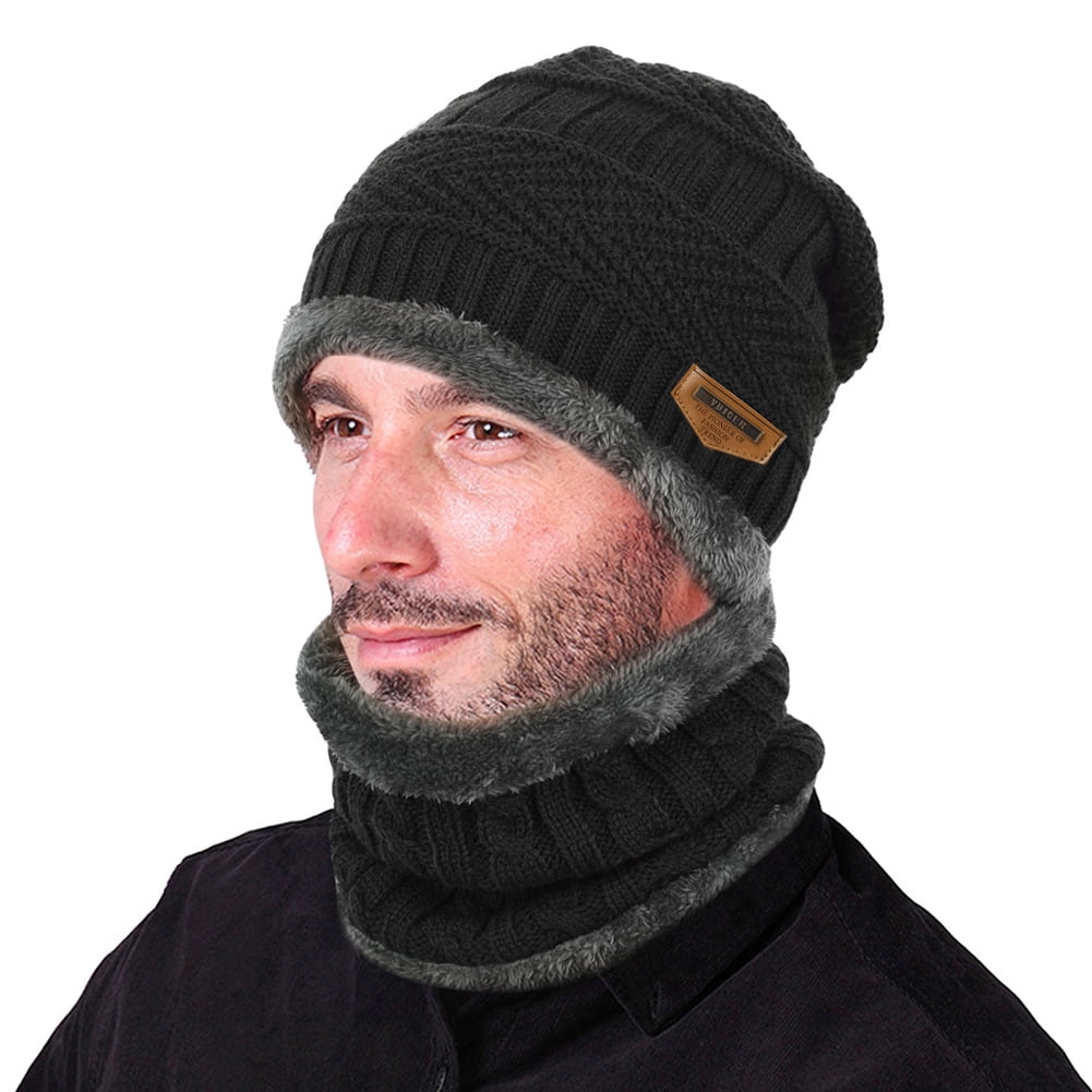 2-Pieces Winter Hat Scarf Set Warm Knit Thick Beanie Hat Scarves Set ...