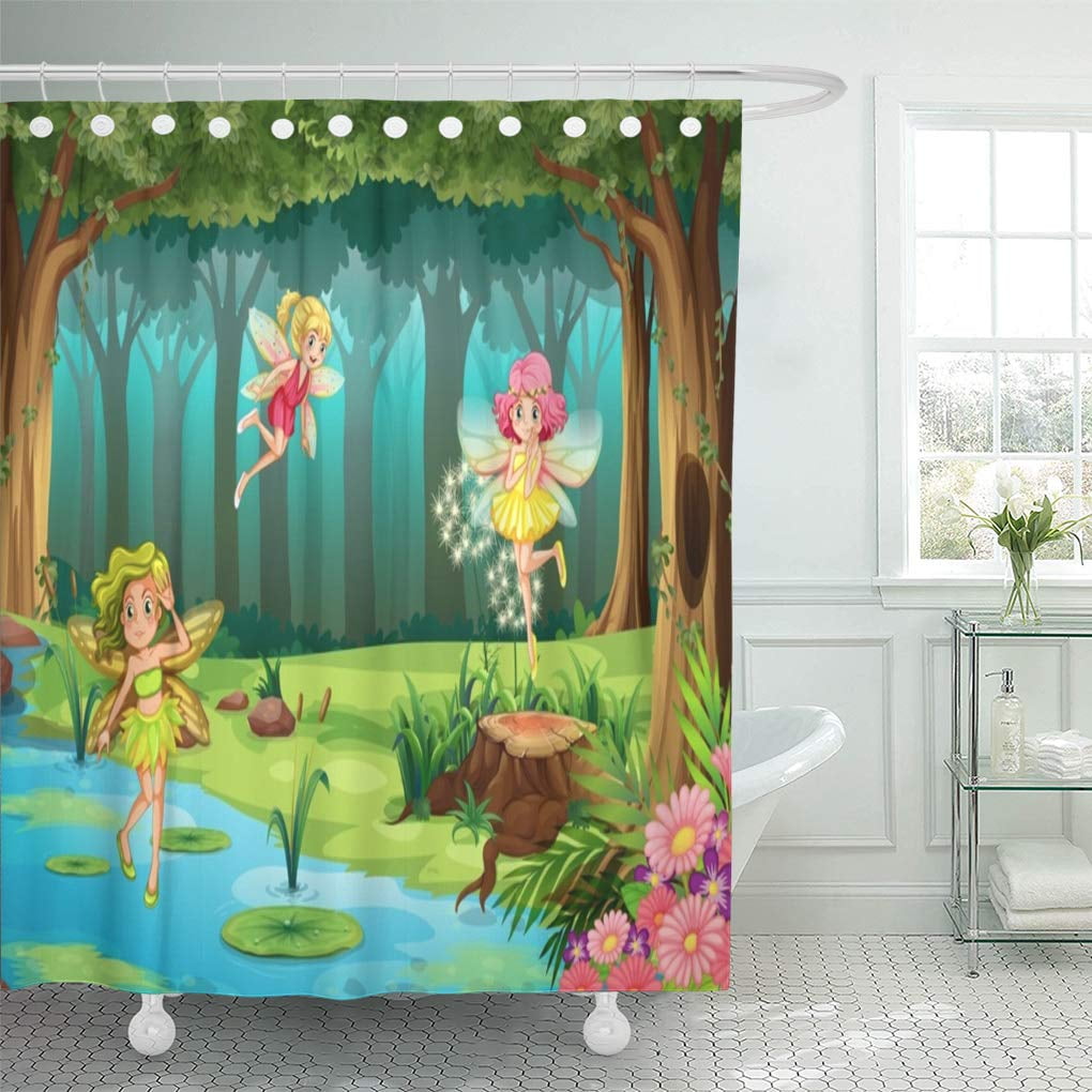 YUSDECOR Forest Cartoon of Fairies Flying in The Jungle Fairy Bathroom ...