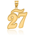 14K Solid Yellow Gold Number 27 Necklace Chain Pendant Charm with chain ...