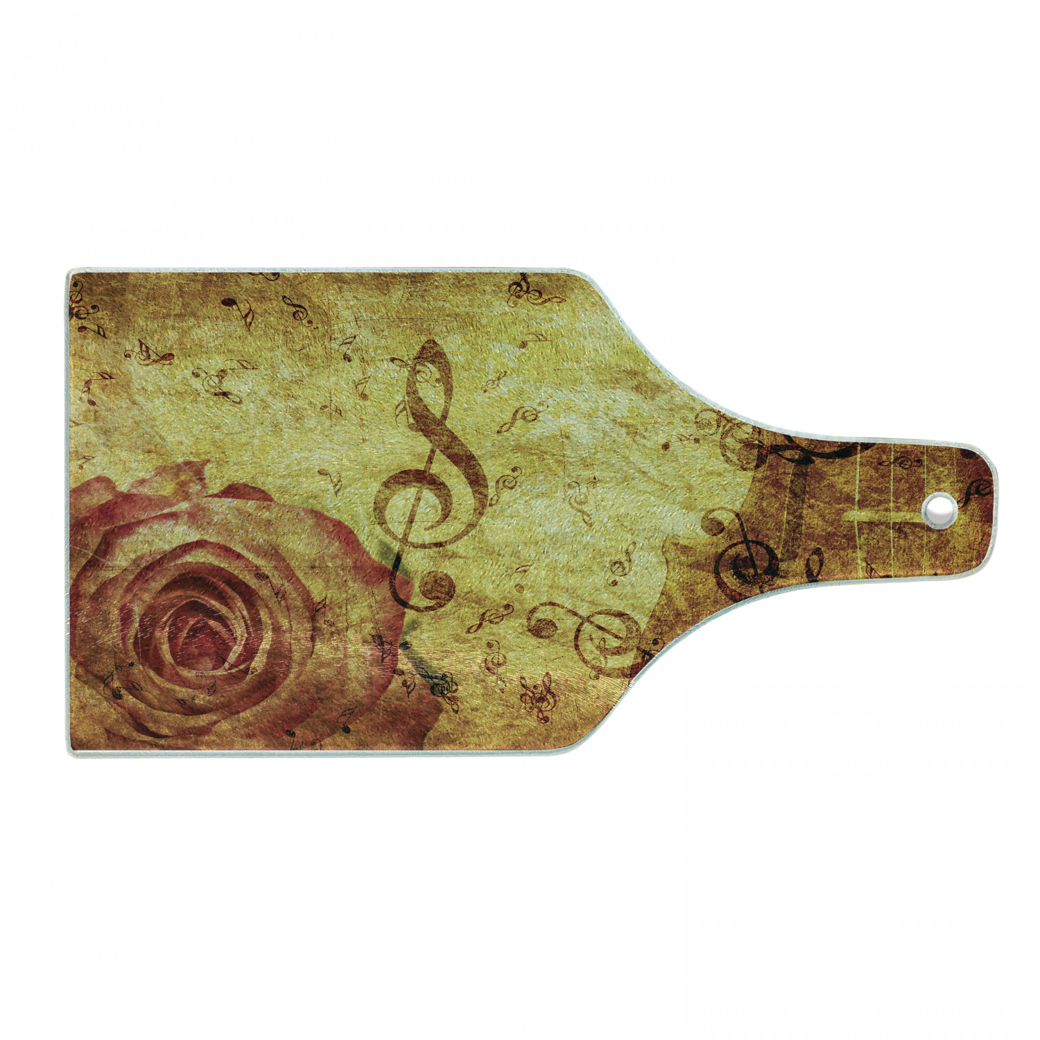 Rose Cutting Board, Old Fashioned Design a Big Flower and Treble Clefs ...