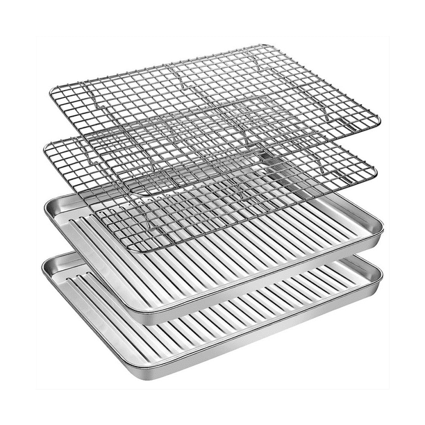 Qtmnekly Tray with Cooling Rack Set(2 Pans+2 Racks),Stainless Steel ...