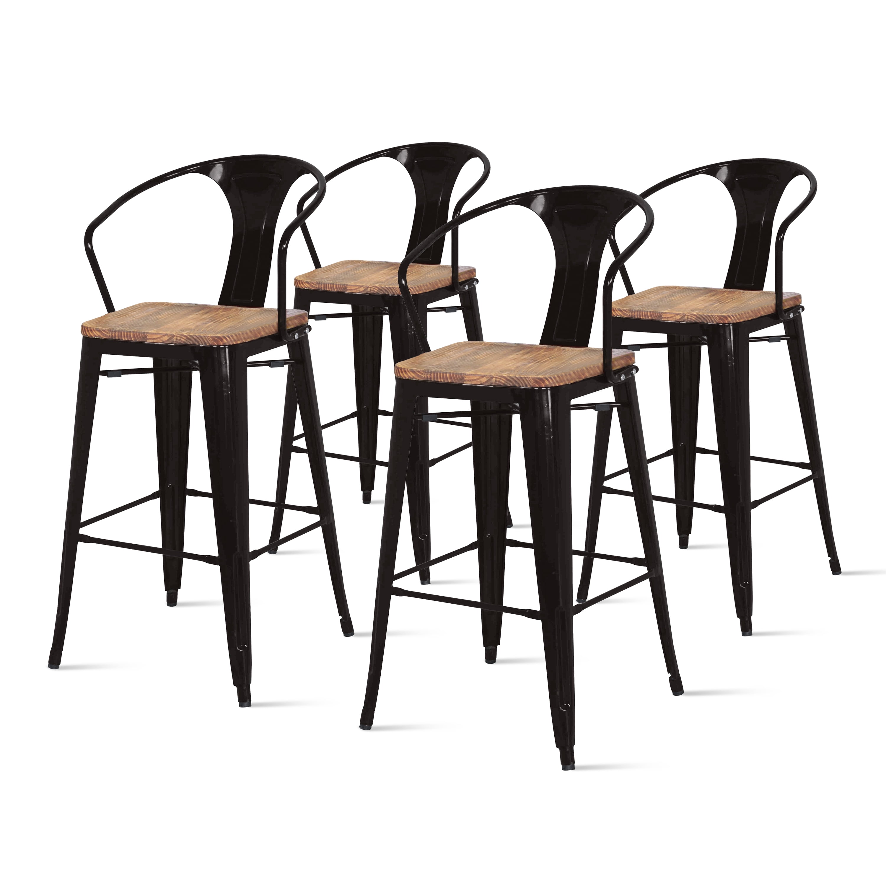 Metropolis Metal Arm Bar Stool With Wood Seat (Set of 4), Multiple ...