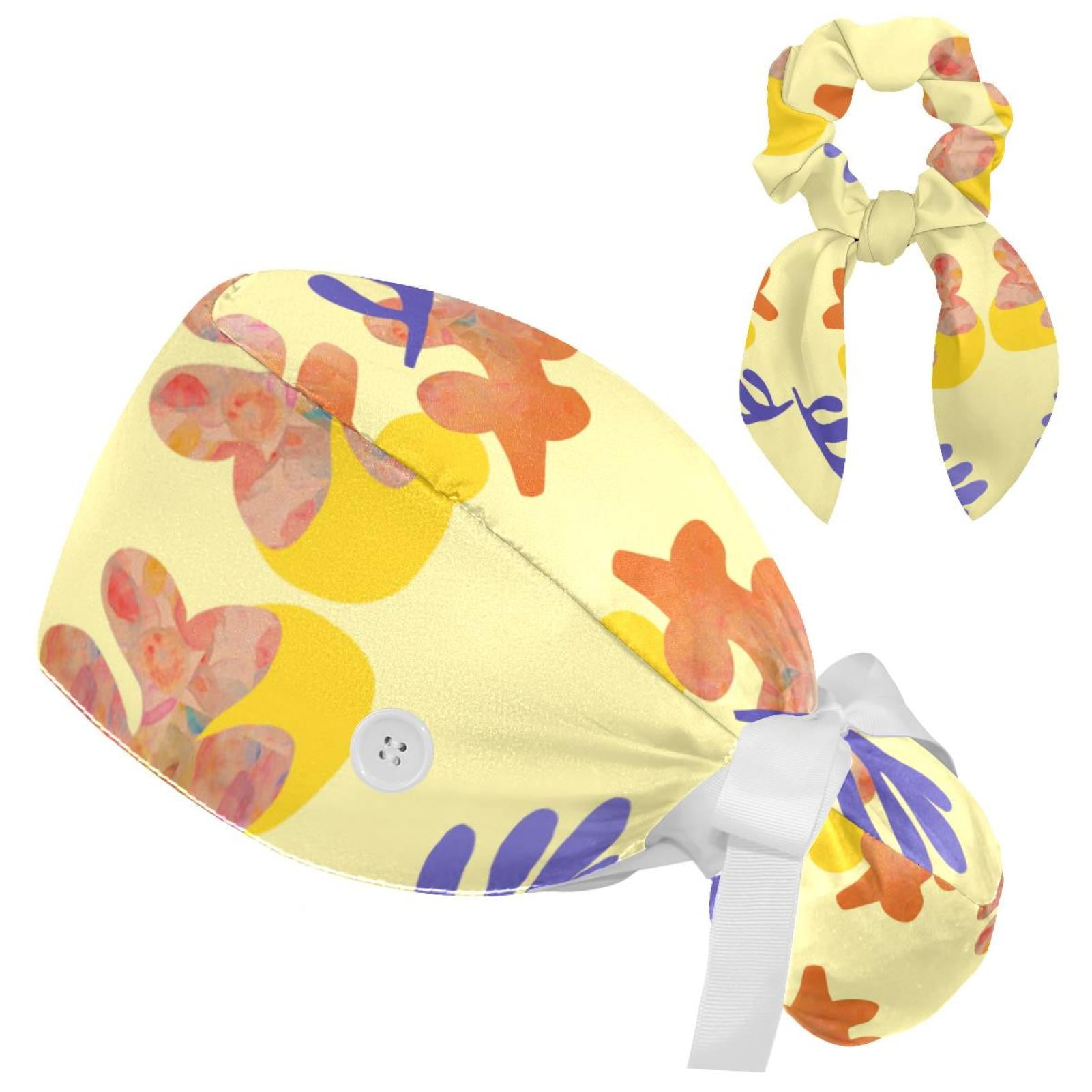 Working Cap with Buttons and Sweatband Scrub Hat Bouffant Caps with ...