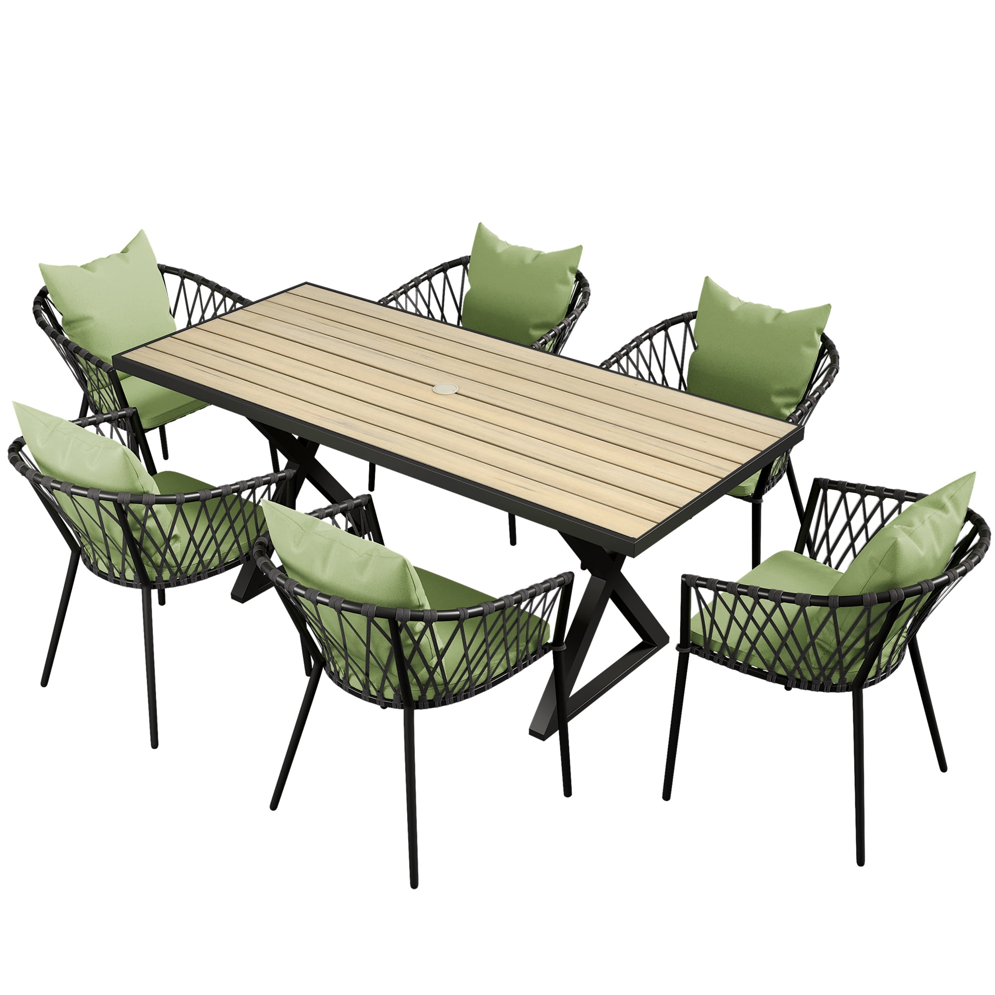 DWVO 7 Pieces Outdoor Patio Dining Table Set, Rattan Wicker Patio ...