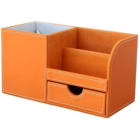 IGUOHAO Wooden Struction Leather Multi-Function Desk Stationery ...
