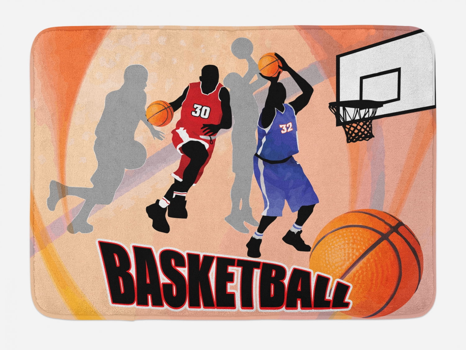 Basketball Bath Mat, Basketball Action Players on Abstract Background ...