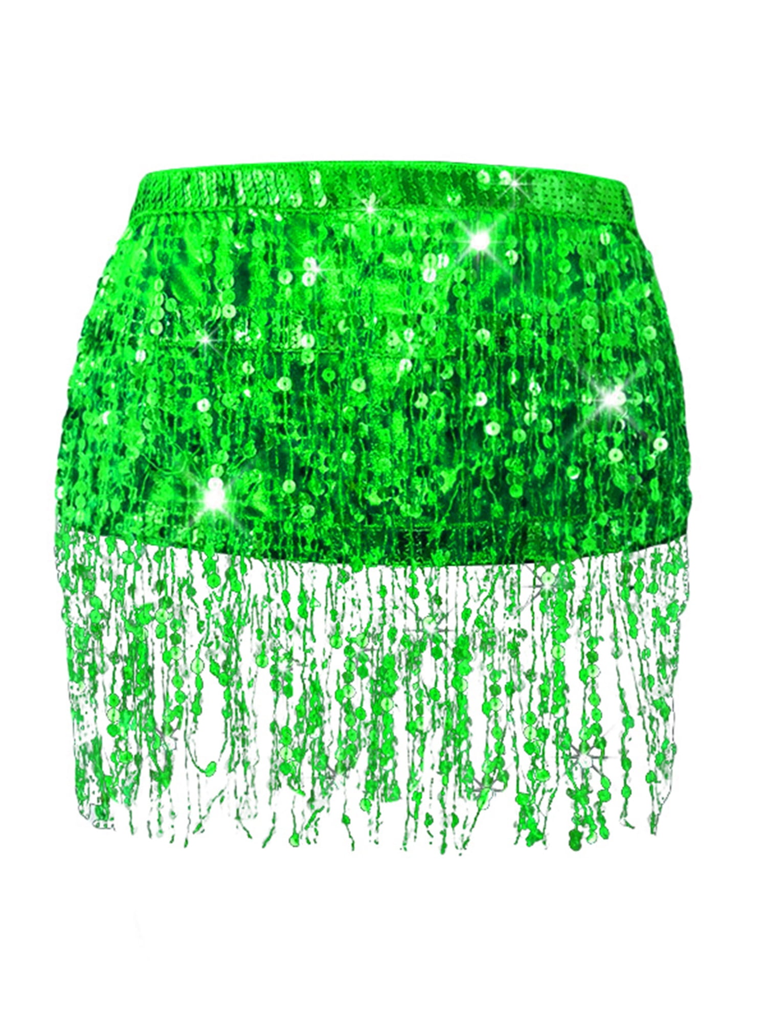 Biekopu Women Sequin Tassel Mini Skirt Boho Fringe Belly Dance Hip