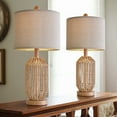 Oneach Farmhouse Style Rustic Bedside Lamps, Rattan Body, Set of 2 for ...