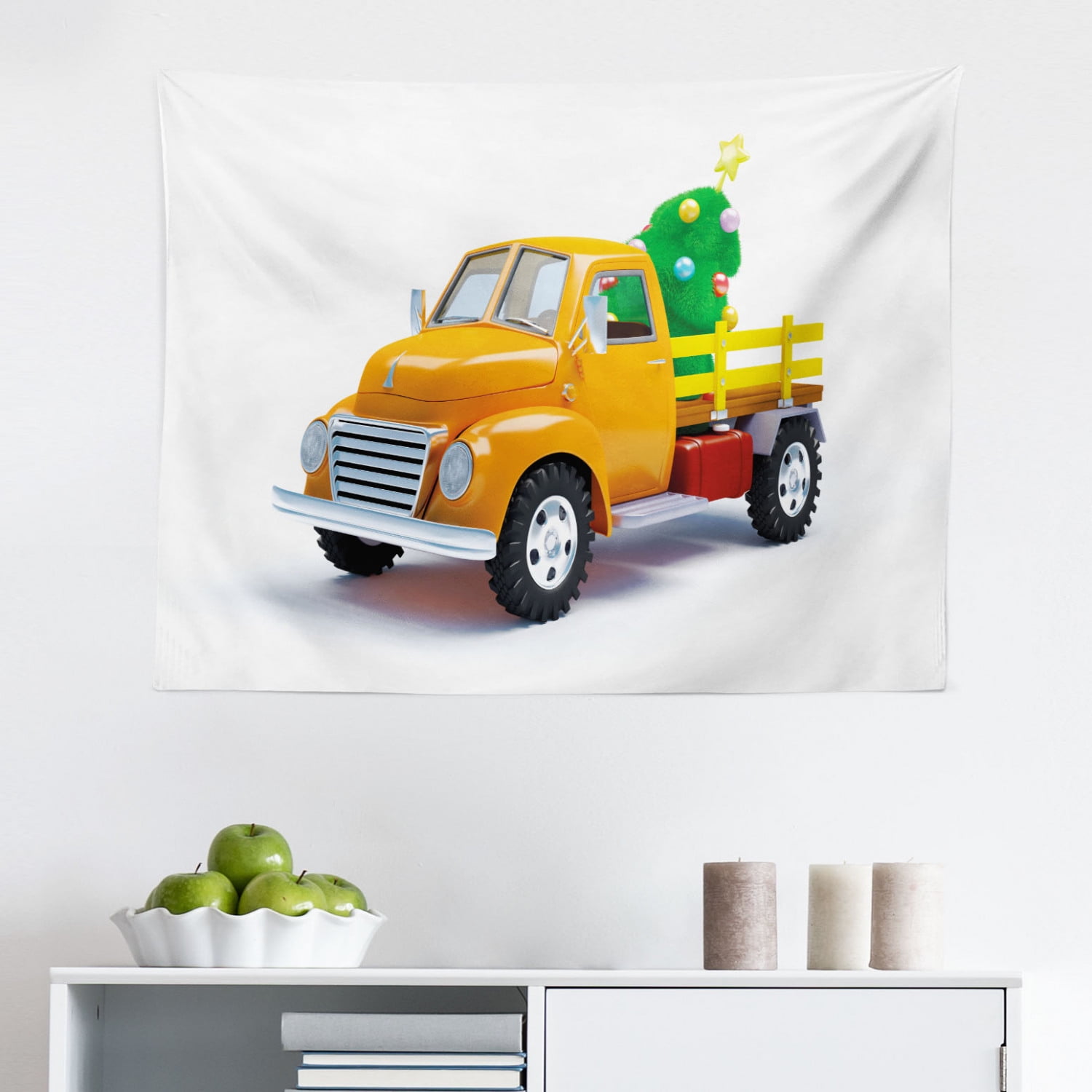 Christmas Tapestry, Pickup Truck Big Gift Boxes and Tree Xmas Art ...