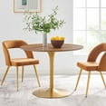 40 Inch Dining Table, Walnut Gold, Wood, Metal, Mid Century Kitchen ...