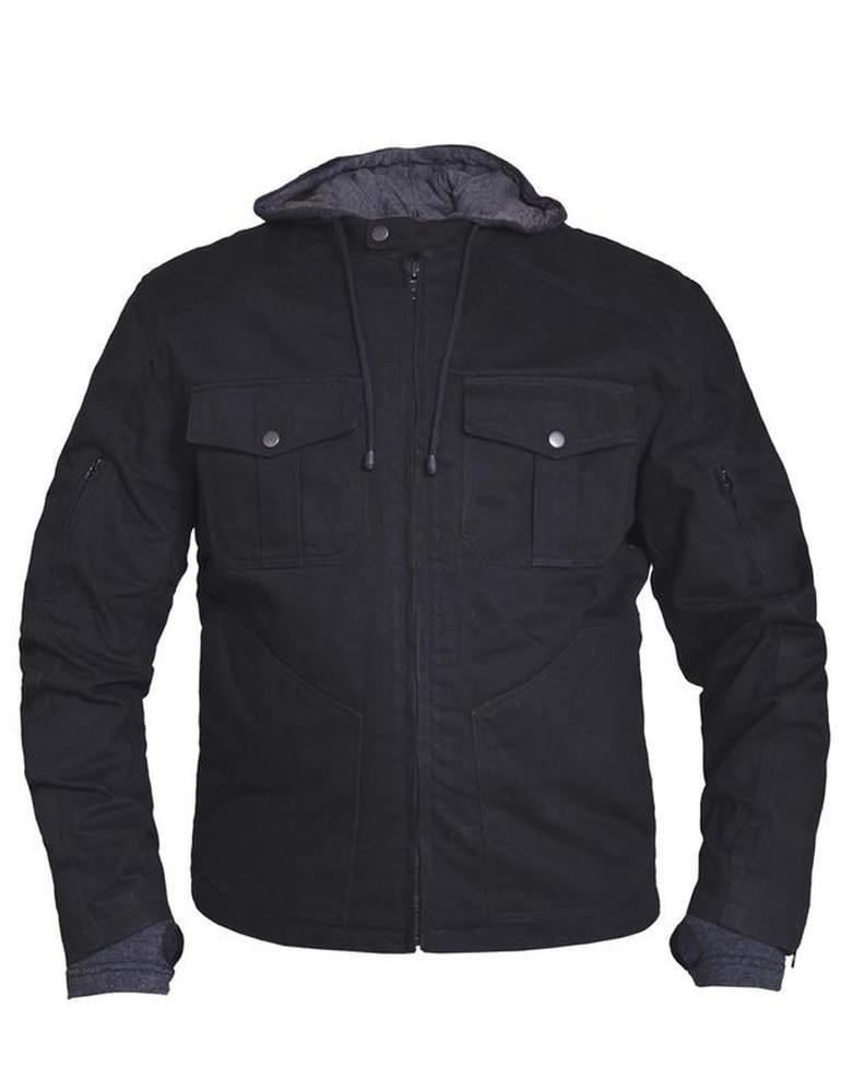 Men's Denim Motorcycle Jacket with Removable Hoodie,Black,Size - 4XL ...