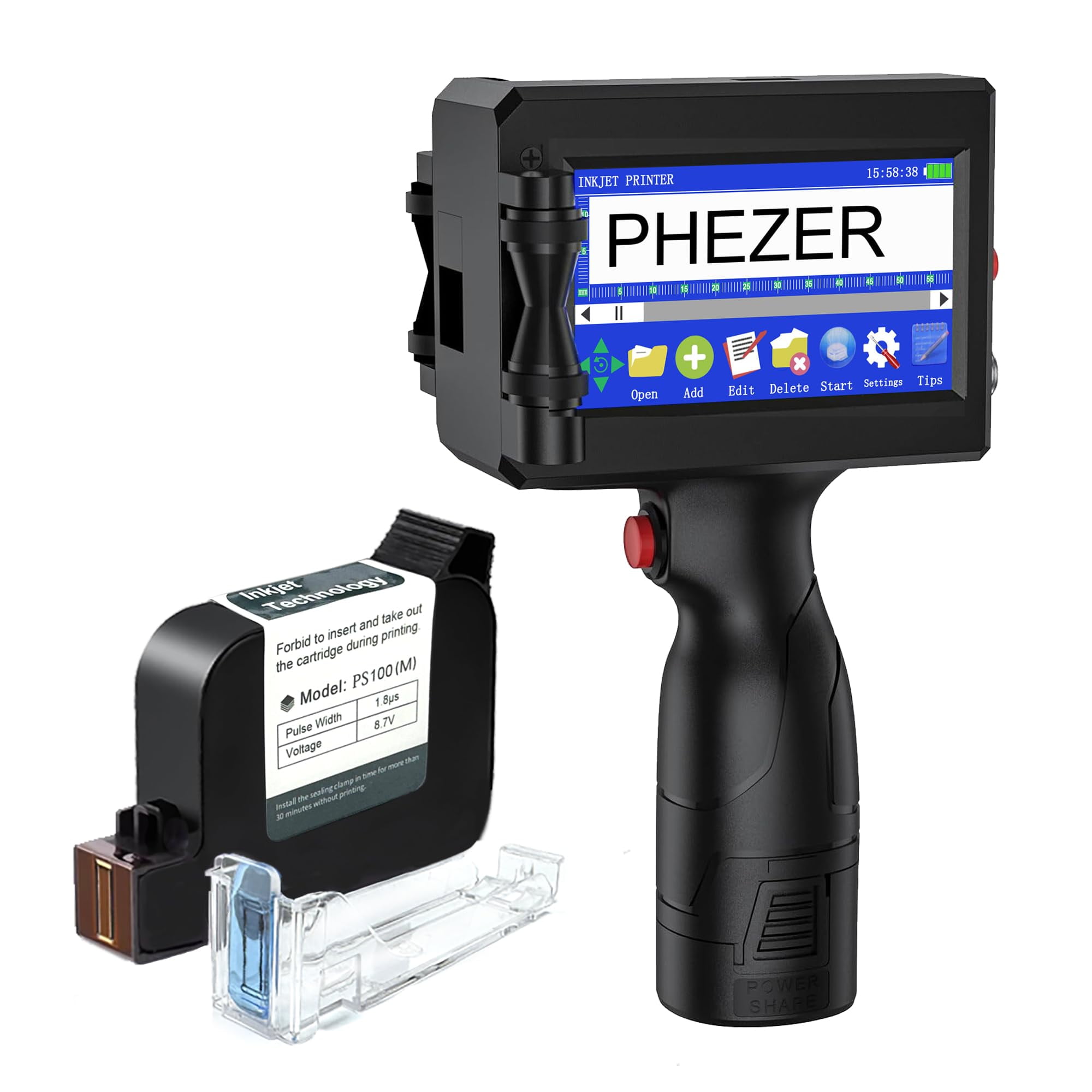 Phezer P15 Handheld Inkjet Printer for Flat Surface 0.5 Inch Nozzle for ...