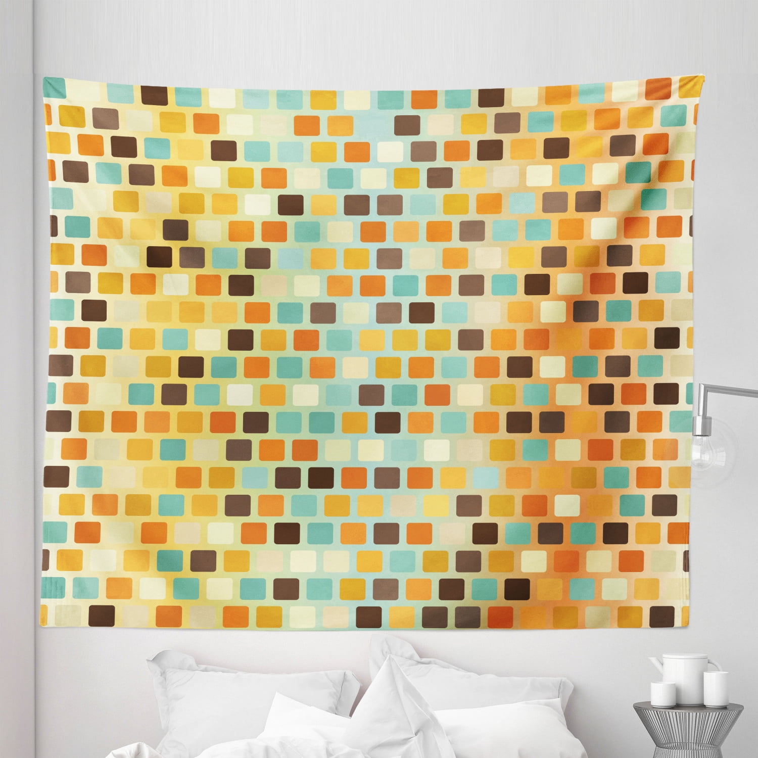 Retro Tapestry, Square Wall Pattern with Colorful Abstract Shapes ...