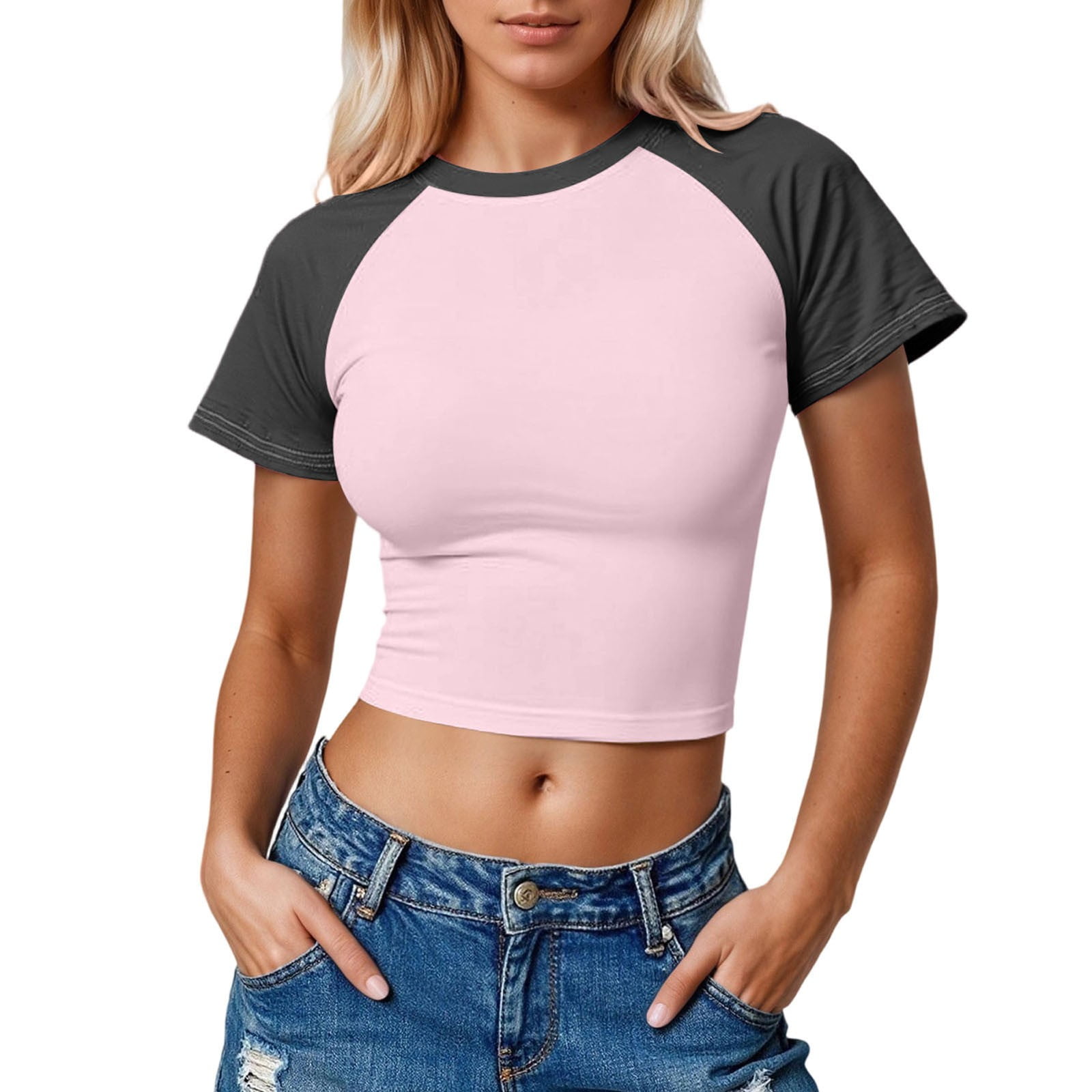 Click here for Huanbai Cropped Raglan Short Sleeve Tee Color Casu... prices
