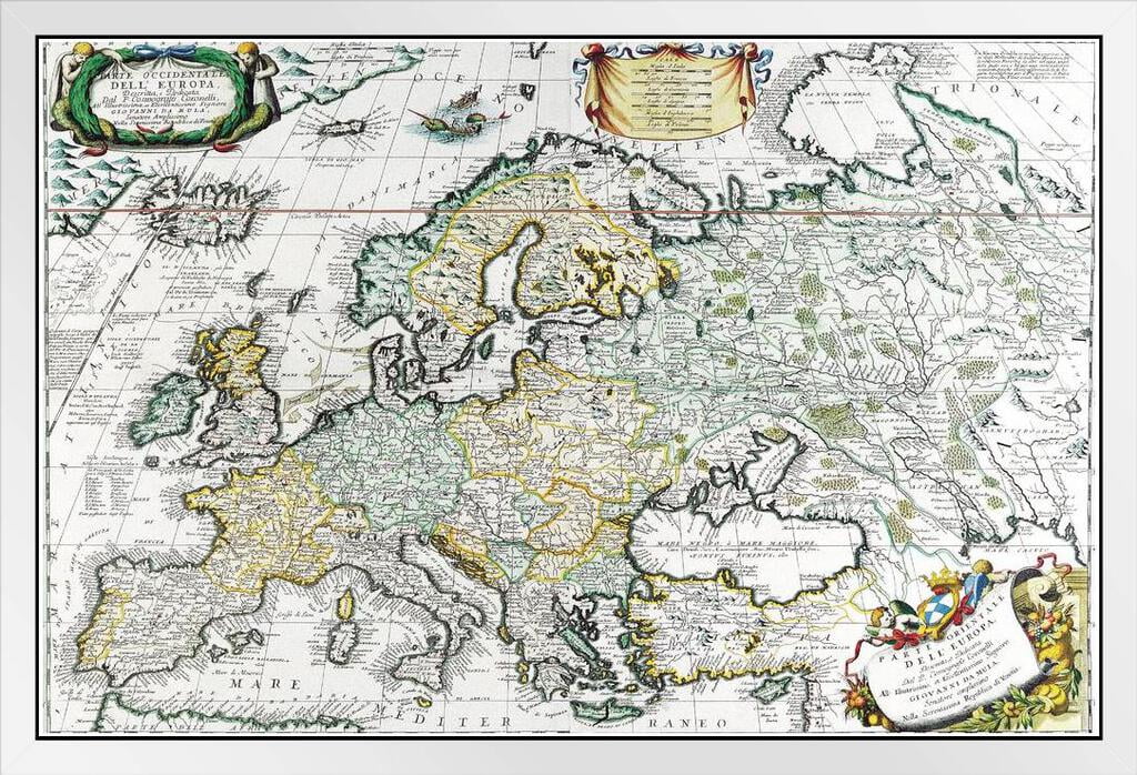 Antique Europe Map By Giovanni Da Mula Italian 17th Century Circa 1800s ...