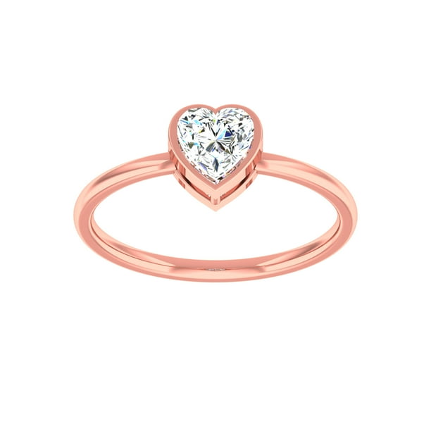 Bezel Set Heart Cut Diamond Heart Shape Band Ring 14k Rose Gold Jewelry ...