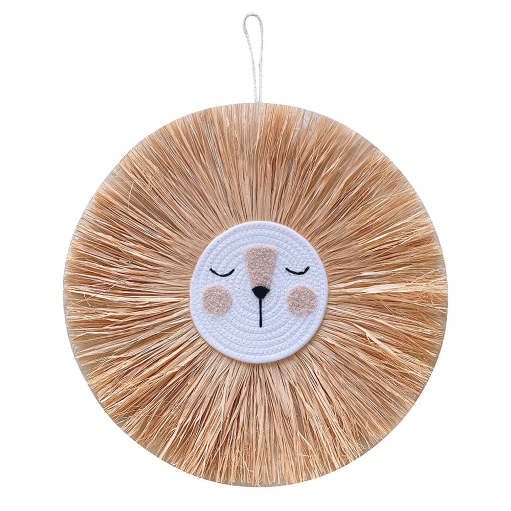 Wall Art Lion/Tiger Head Woven Cartoon Tassel Beard Lion Macrame ...