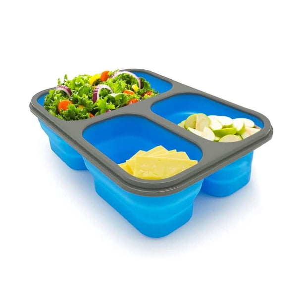 Contenedor de alimentos plegable de silicón con 3 divisiones Casa y ...