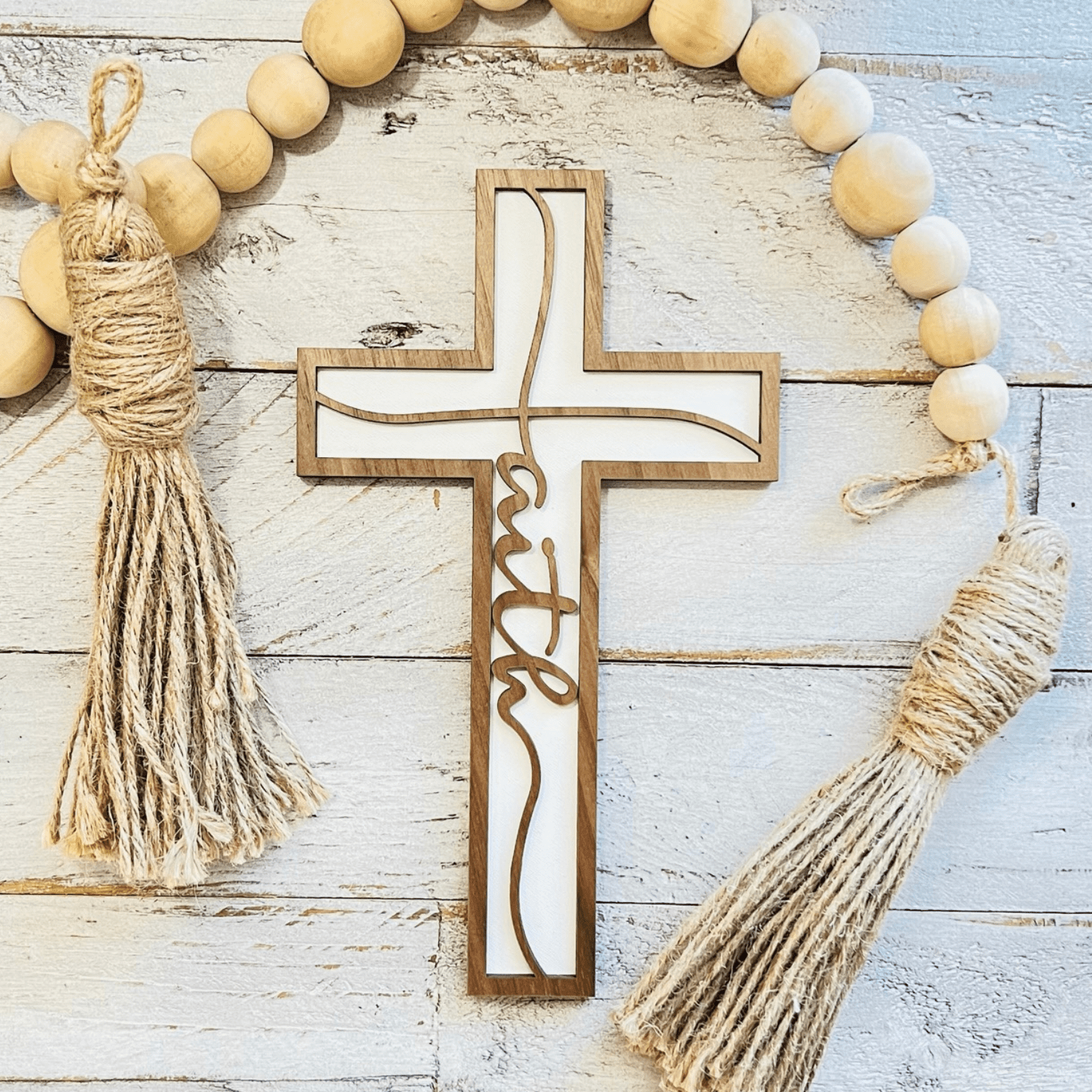 9in Tall - Wooden Cursive FAITH Cross | 2 Layer Wall Decor ...