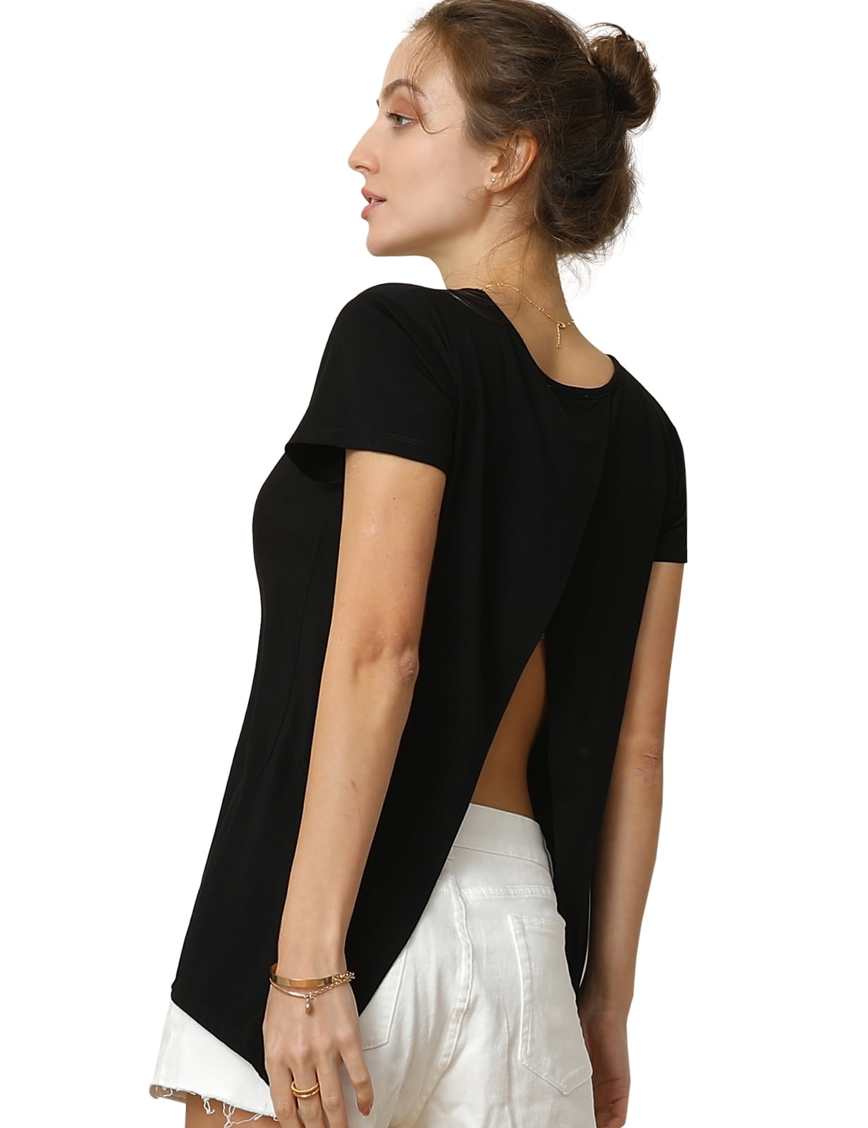 Doublju Womens Basic Split Open Back T-Shirt With Plus Size - Walmart.com