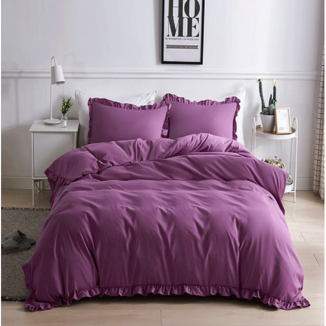 Purple Ruffle Duvet Cover Set King Size Vintage Ruffle Fringe Comforter ...