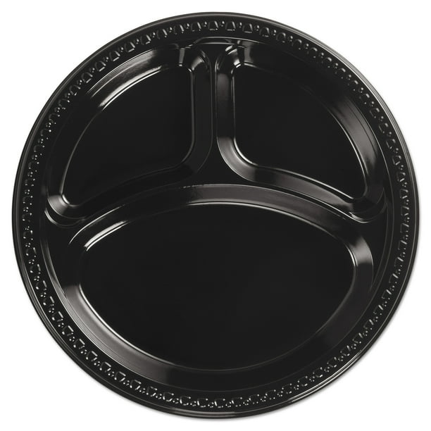 Chinet Heavyweight Black Plastic 3-Compartment Dinner Plates, 10 1/4 ...