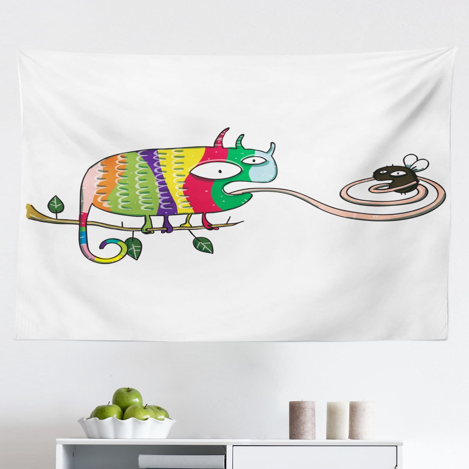 Reptile Tapestry, Exotic Grumpy Lizard Holding onto Grass with Curled ...