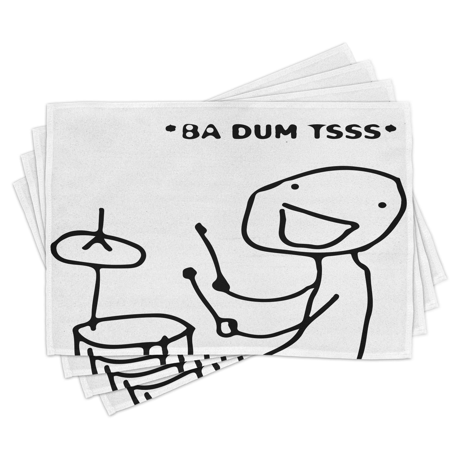 Ambesonne Humor Place Mats Set of 4, Badumts Drum Meme Comics, Standard ...