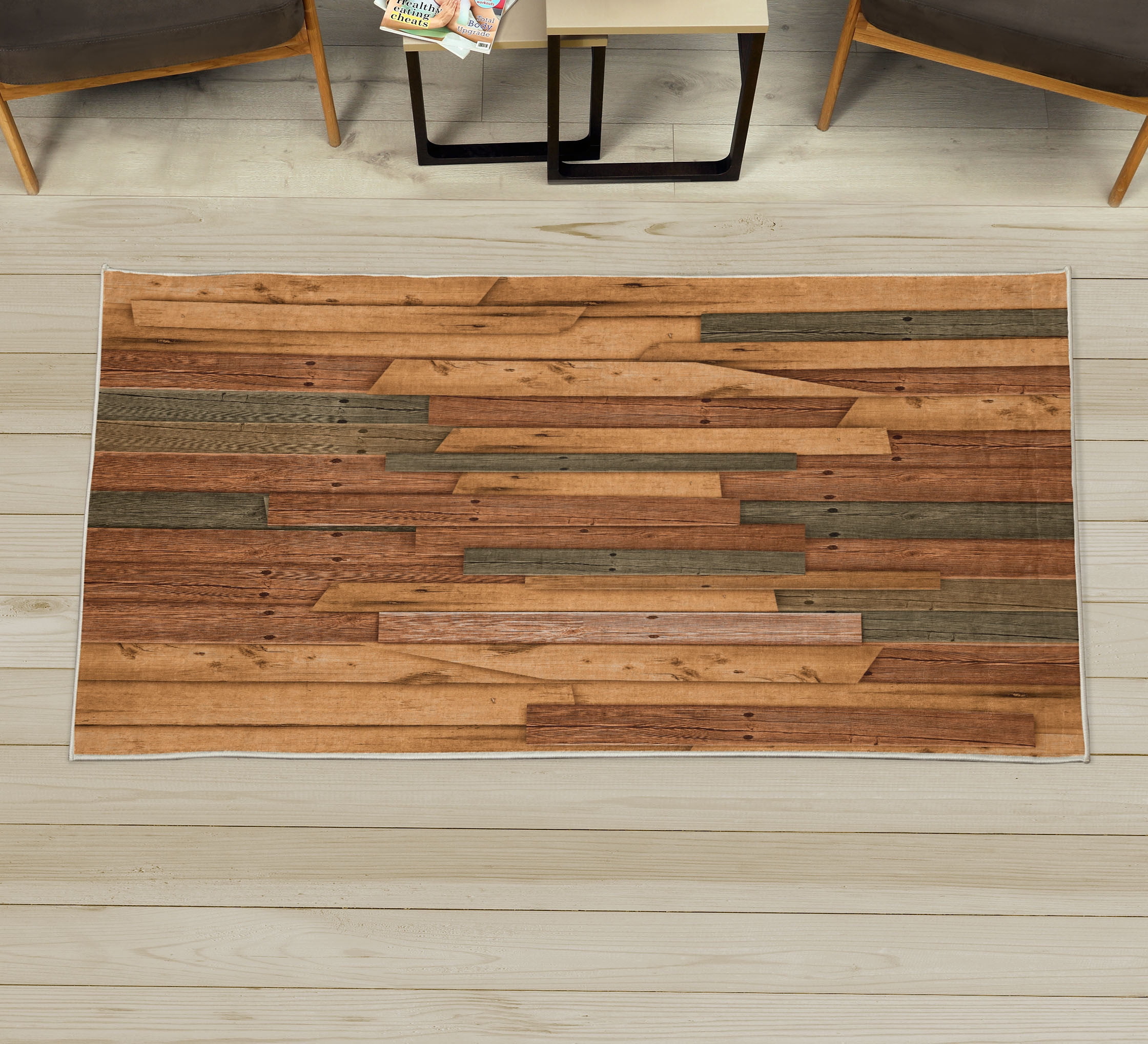 Rustic Decorative Rug, Grunge Wood Planks Barn House Door Nails Country ...