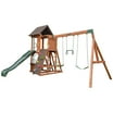 KidKraft Raptor Trail Wooden Outdoor Swing Set with Wavy Slide and Rock ...