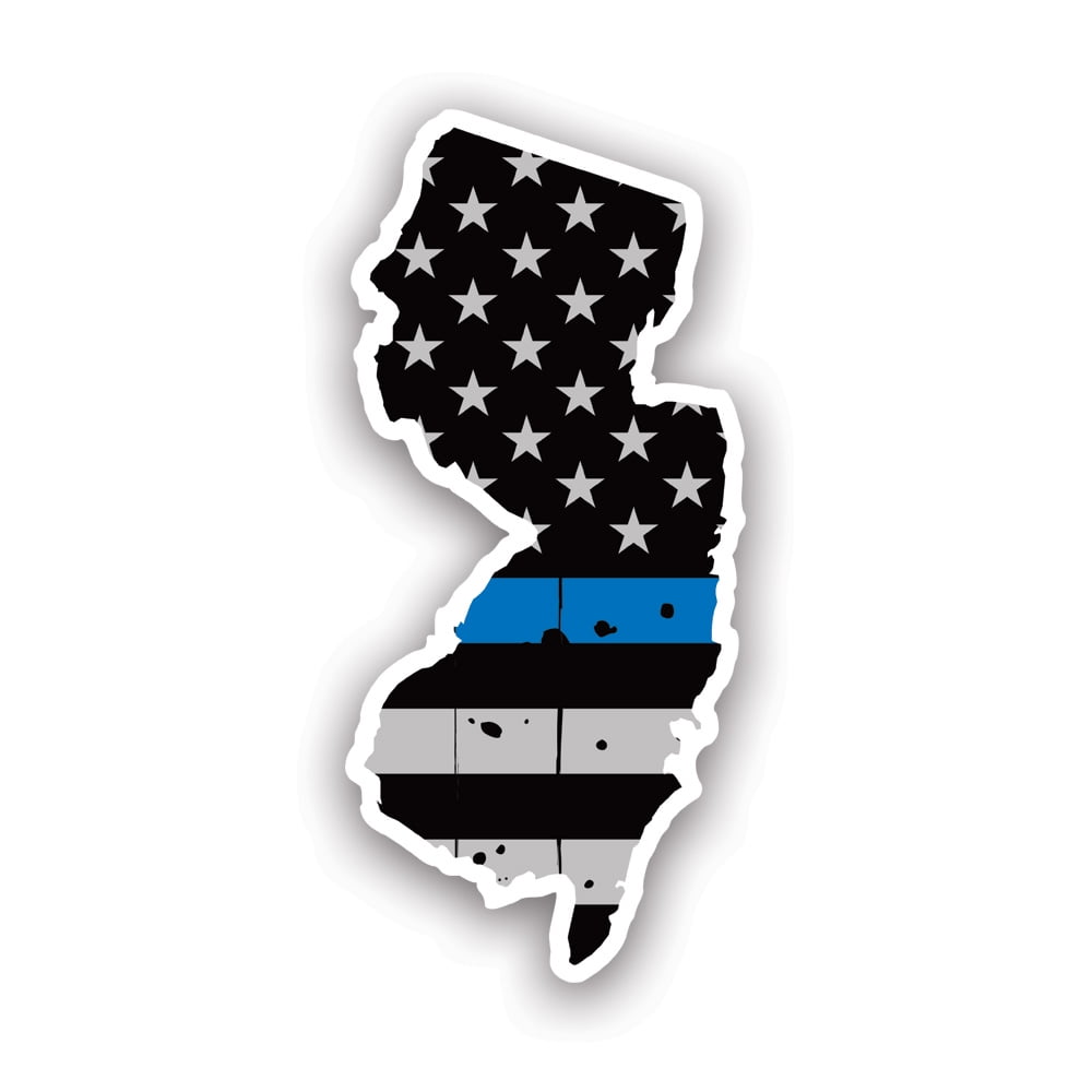 Distressed Thin Blue Line New Jersey State Shaped Subdued US Flag ...