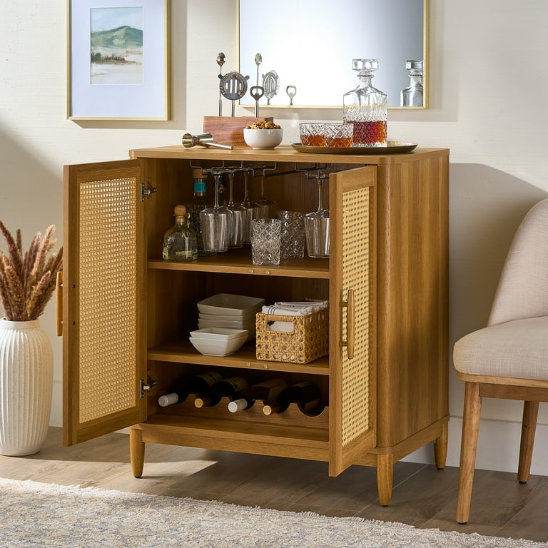 Better Homes Gardens Springwood Caning Bar Cabinet Light Honey Finish