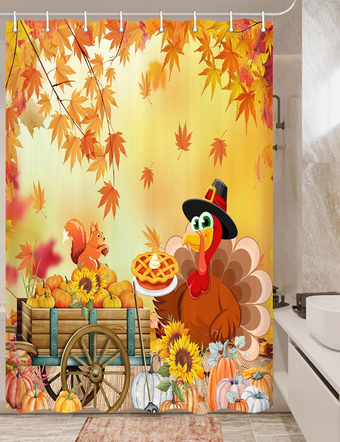 Thanksgiving Shower Curtain, Fall Pumpkin Shower Curtain, Farmhouse ...