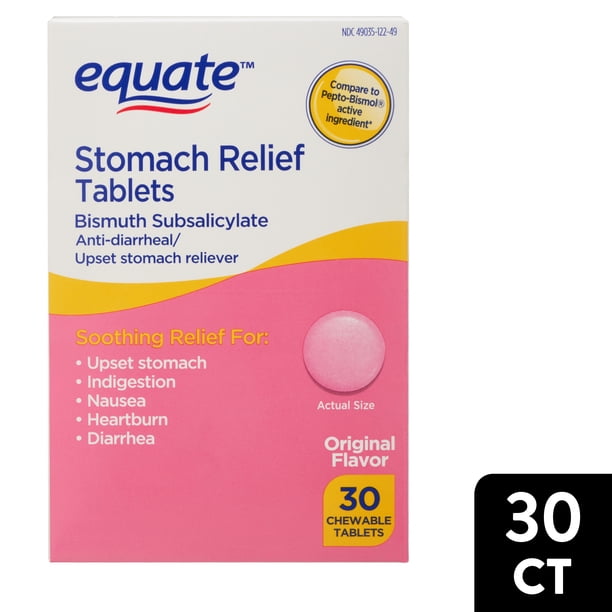 Equate Stomach Relief Chewable Tablets, 262 mg, 30 Count - Walmart.com