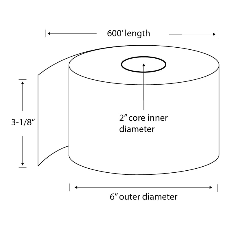 3-1/8" x 600' Heavyweight Thermal Paper POS Rolls (Carton of 4 Rolls ...